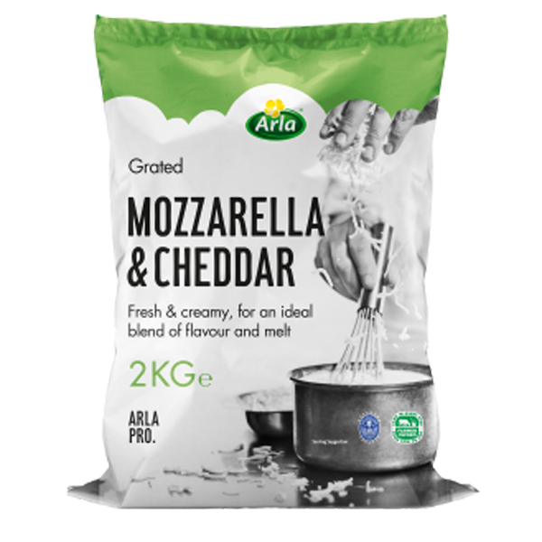 Arla Pro Mozzarella and Cheddar Cheese Grated 2kg - UK Frozen Food
